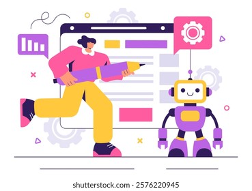 Robot Programming Vector Illustration Featuring Artificial Stock Vector ...