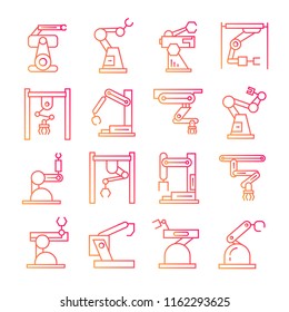 Robotic Arm Icons Manufacturing Process Red Stock Vector (Royalty Free ...