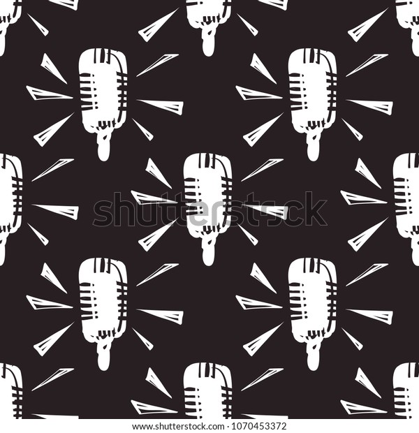 Rock Roll Seamless Pattern Microphone Vector Stock Vector (Royalty Free ...