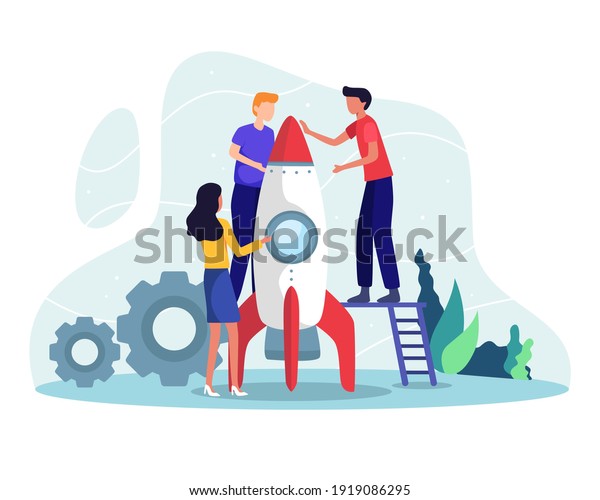 Rocket Launch Concept People Prepare Rocket Stock Vector (Royalty Free ...