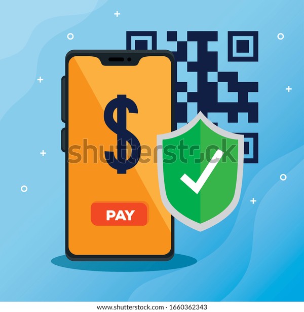 Scan Qr Code Smartphone Shield Vector Stock Vector (Royalty Free ...