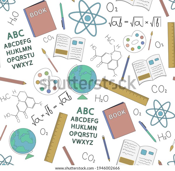 School Subjects Objects Vector Illustration Seamless Stock Vector ...