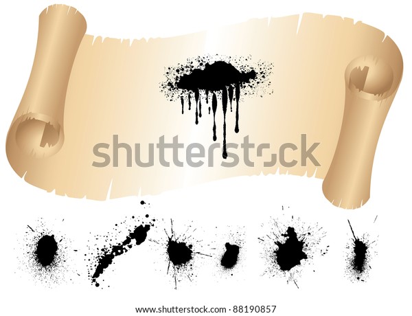 Scroll Old Paper Ink Splat Set Stock Vector (Royalty Free) 88190857 ...