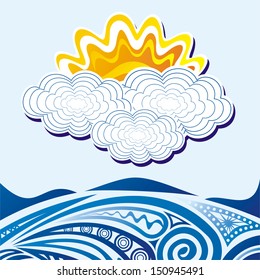 Sea Clouds Sun Pattern Vector Illustration Stock Vector (Royalty Free ...