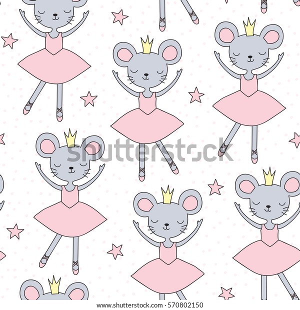 Seamless Ballerina Mouse Pattern Vector Illustration Stock Vector ...