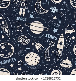 Hand Drawn Space Elements Seamless Pattern Stock Vector (Royalty Free ...