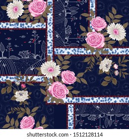 Seamless Patchwork Floral Pattern On Navy Stock Vector (Royalty Free) 1512128114 | Shutterstock