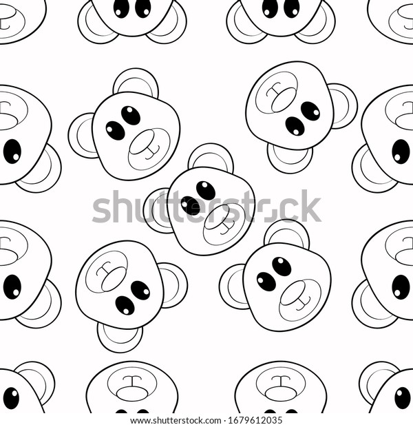 Seamless Pattern Bear Face Hand Drawn Stock Vector (Royalty Free ...