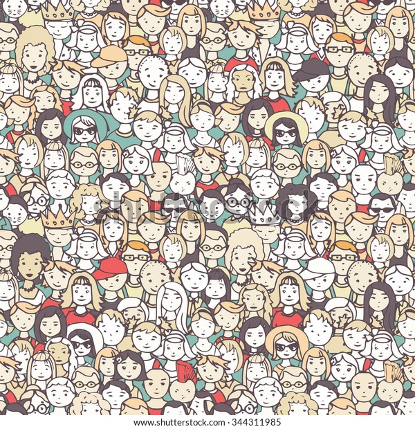 Seamless Pattern Crowd People Vector Illustration Stock Vector (Royalty ...