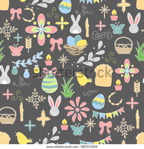 Seamless Pattern Easter Doodles Pale Colors Stock Vector (Royalty Free ...