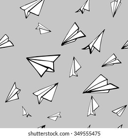 Seamless Pattern Linear Paper Planes Hand: vector de stock (libre de ...