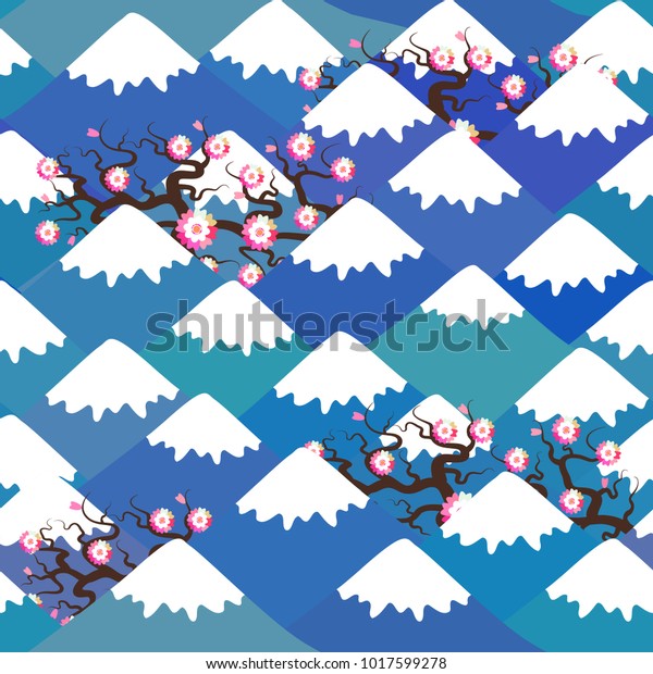 Seamless Pattern Mount Fuji Spring Nature Stock Vector (Royalty Free ...