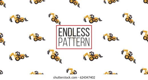 Seamless Pattern Tractor Backhoe Loader Inspired Stock Vector (Royalty ...