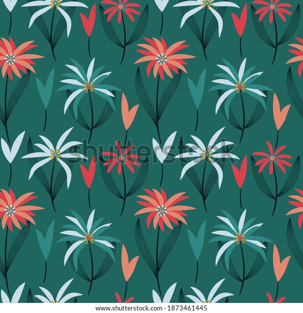Seamless Repeating Pattern Flowers Vector Illustration Stock Vector ...