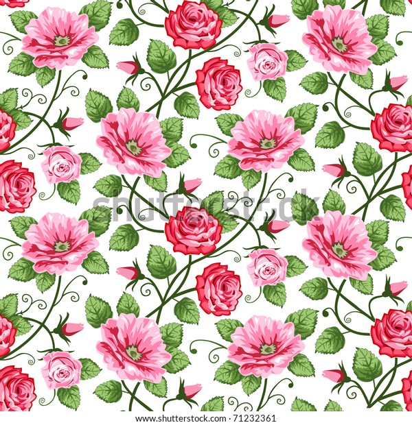 Seamless Roses Pattern Stock Vector (Royalty Free) 71232361 | Shutterstock