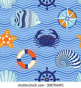 Seamless Background Sea Bird Fish Seashell Stok Vektör (Telifsiz) 1884278233 | Shutterstock
