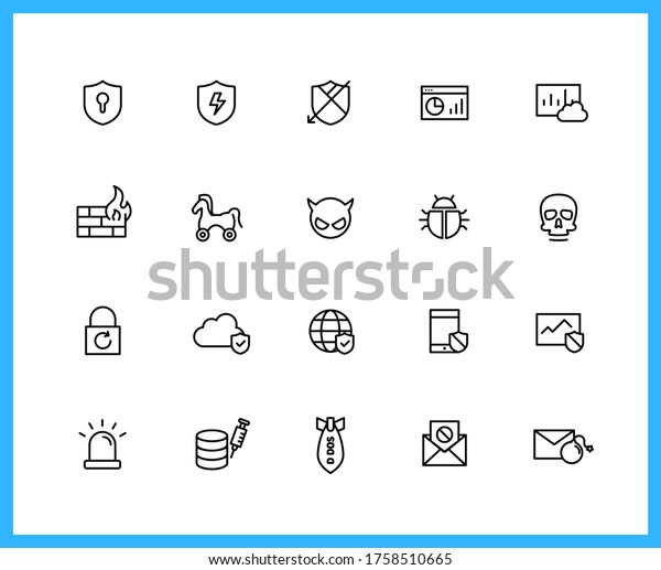 Security Computer Virus Linear Icons Trojan Stock Vector (Royalty Free ...