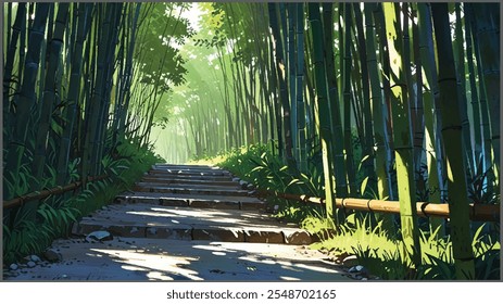 Serene Bamboo Forest Winding Path Dappled Stock Vector (Royalty Free) 2548702165 | Shutterstock