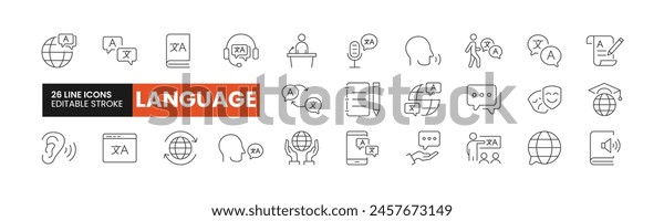 Set 26 Language Line Icons Set Stock Vector (Royalty Free) 2457673149 ...