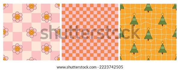 Set 70s Retro Seamless Patterns Groovy Stock Vector (Royalty Free ...