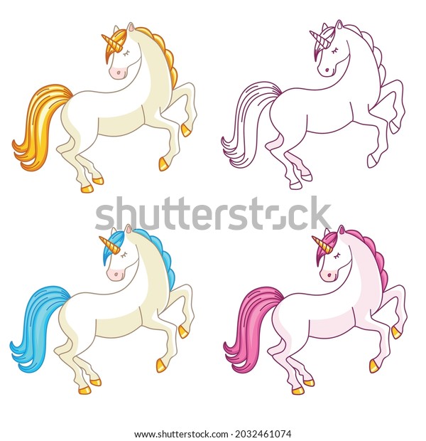 Set Colorful Cute Unicorns Coloring Pages Stock Vector (Royalty Free ...
