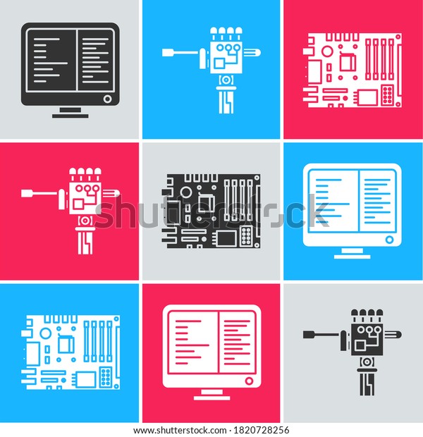 Set Computer Monitor Screen Mechanical Robot Stock Vector (Royalty Free ...