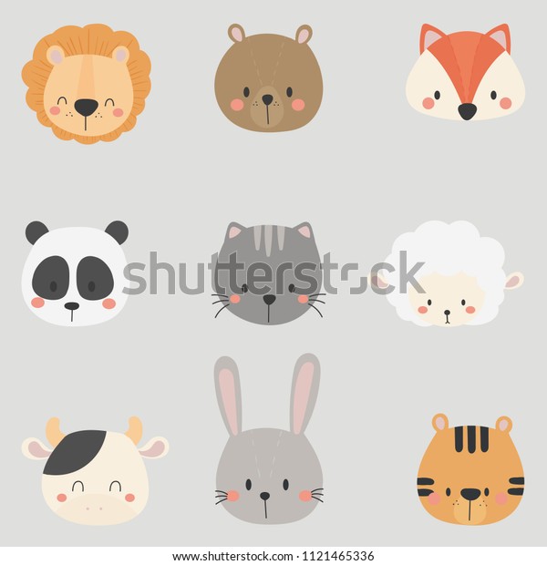 Set Cute Animal Heads Lion Bear Stock Vector (Royalty Free) 1121465336 ...