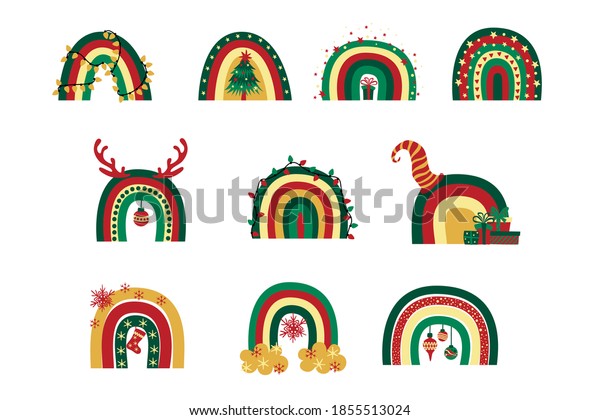 Set Cute Christmas Rainbows Different Christmas Stock Vector (Royalty ...