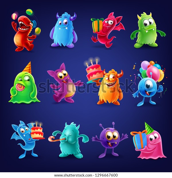 conjunto de monstruos bonitos: vector de stock (libre de regalías ...