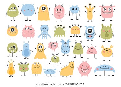 Set Cute Monsters Flat Style Hand Stock Vector (Royalty Free ...