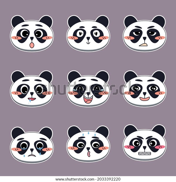Set Cute Panda Faces Different Facial Stock Vector (Royalty Free ...