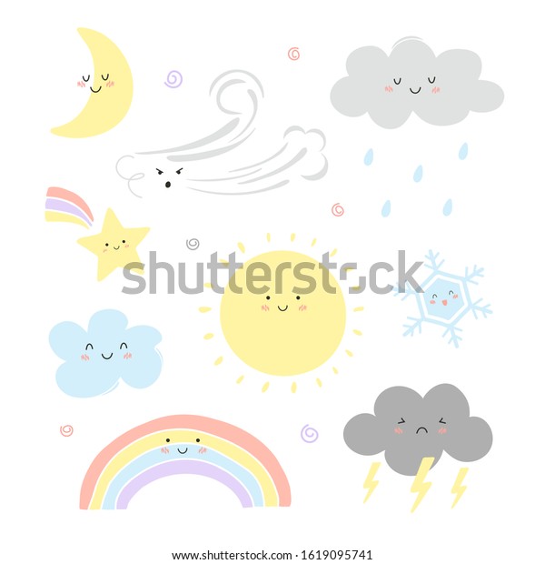 Set Cute Weather Characters Vector Flat Stock Vector (Royalty Free ...