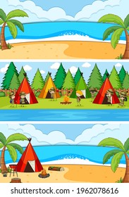 Set Different Horizontal Beach Scenes Doodle Stock Vector (Royalty Free ...