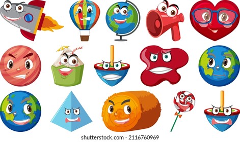 Set Different Toy Objects Smiley Faces Stock Vector (Royalty Free ...