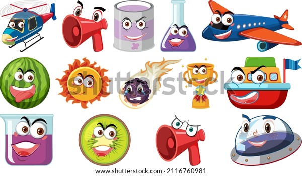 Set Different Toy Objects Smiley Faces Stock Vector (Royalty Free ...