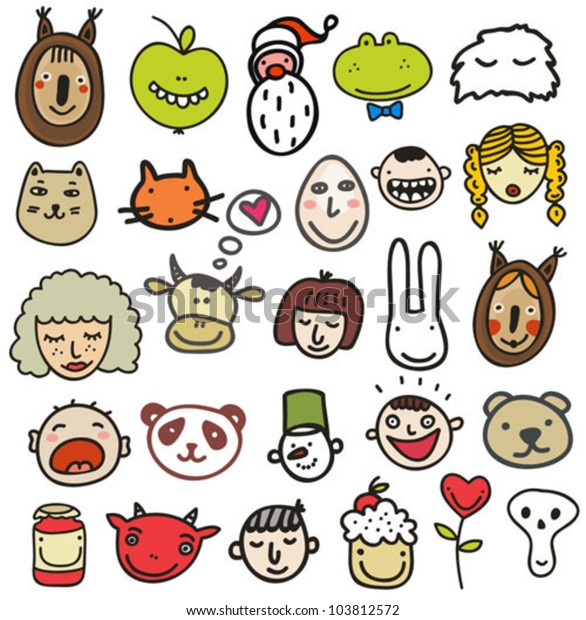 Set Doodle Faces Vector Illustration Stock Vector (Royalty Free ...