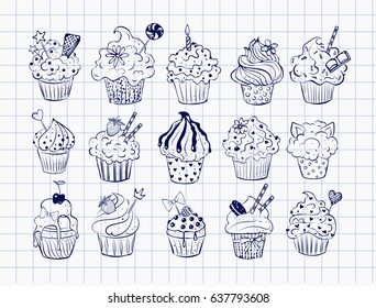 Set Doodle Sketch Cupcakes Decorations On Stock Vector (Royalty Free) 685133932 | Shutterstock