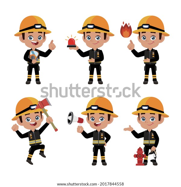 Set Fireman Different Poses Stock Vector (Royalty Free) 2017844558 ...