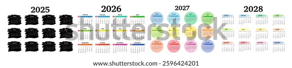 Set Four Vertical Calendars 2025 2026 Stock Vector (Royalty Free ...