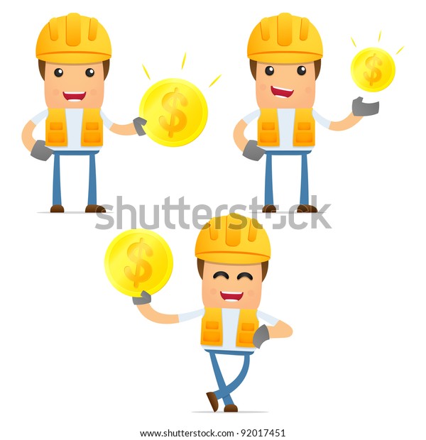 Set Funny Cartoon Builder Various Poses Stock Vector (Royalty Free ...
