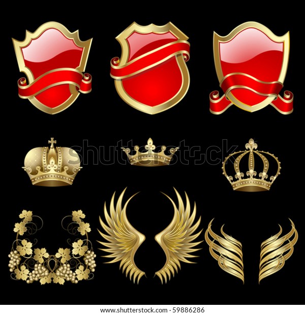 Set Heraldic Gold Red Design Elements Stock Vector (Royalty Free ...