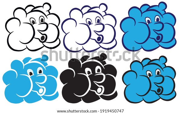 Set Image Cute Cartoon Cloud Blowing Stock Vector (Royalty Free ...