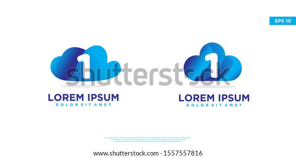 Set Initial Number 1 Cloud Logo Stock Vector (Royalty Free) 1557557816 ...