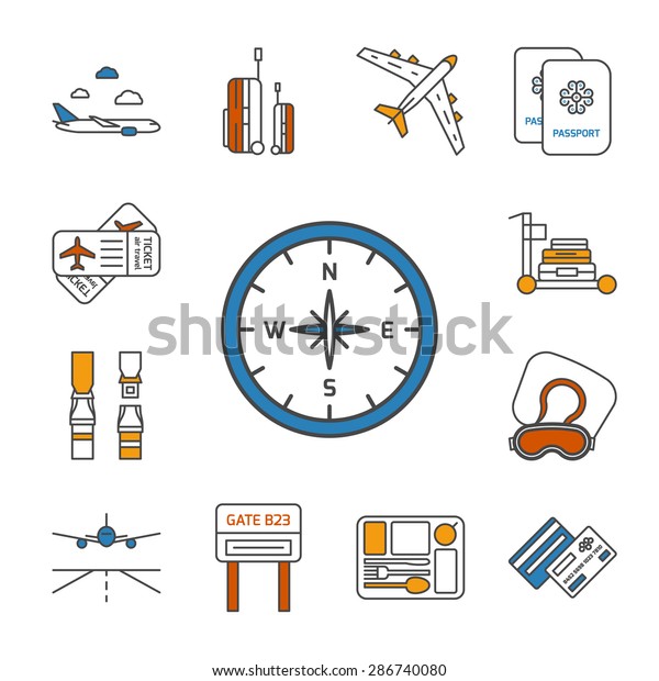 Set Isolated Thin Lined Outlined Icons Stock Vector (Royalty Free ...