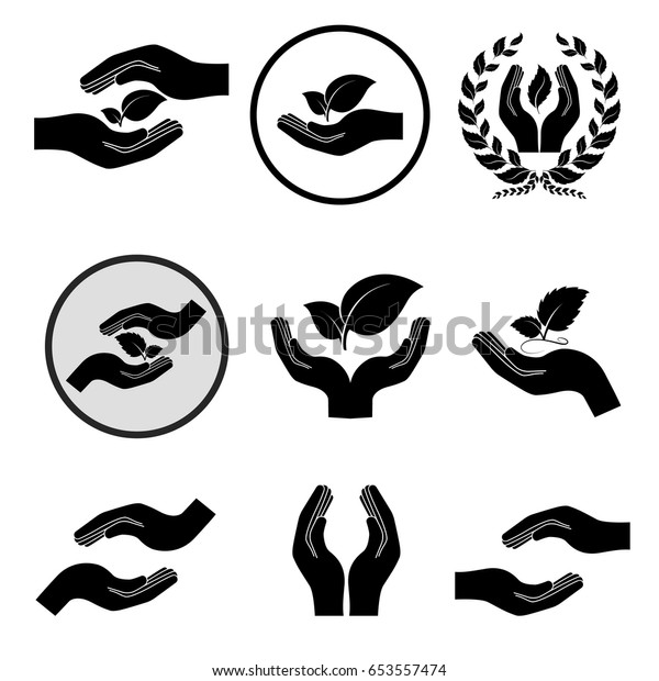 Set Leaf Hand Icon Vector Illustration Stock Vector (Royalty Free ...