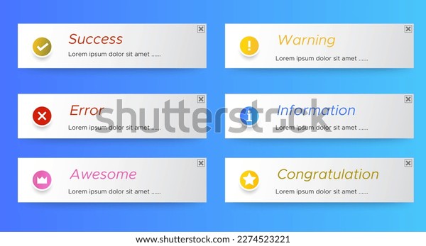 Set Notifications Banner Text Success Warning Stock Vector (Royalty ...