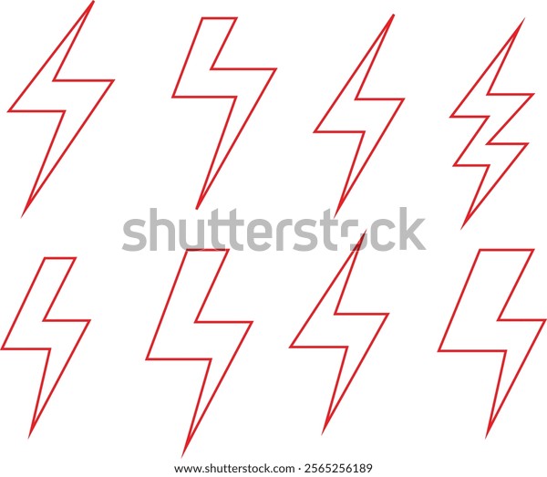 Set Red Outline Lightning Bolt Icon Stock Vector (Royalty Free ...