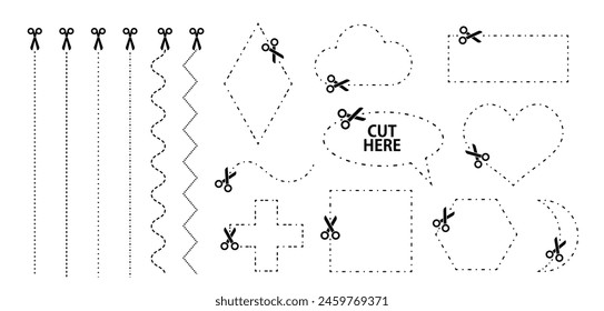 Set Scissors Cut Lines Vector Collection Stock Vector (Royalty Free) 2459769371 | Shutterstock