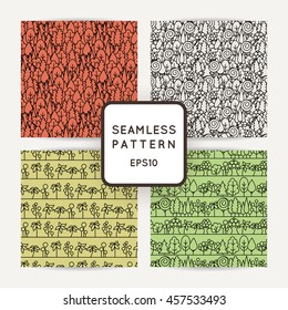 Set Seamless Tree Pattern Background Vector Stock Vector (Royalty Free ...