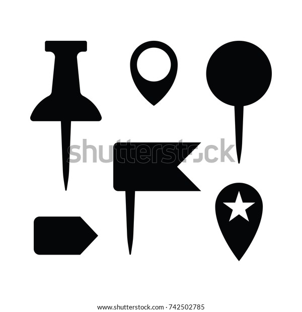 Set Simple Black White Map Pins Stock Vector (Royalty Free) 742502785 ...